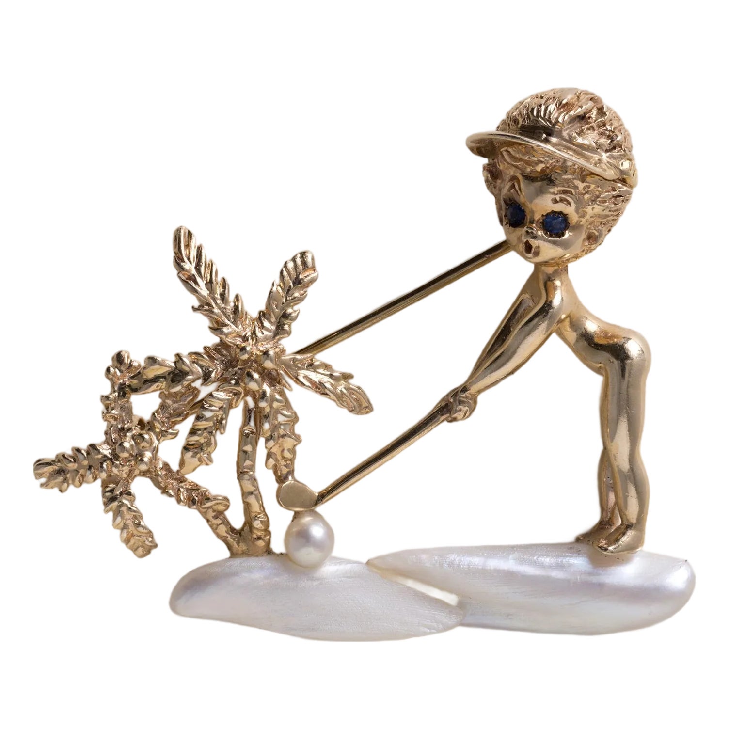Vintage William Ruser Angel Island Golfer Pearl Brooch | Chairish
