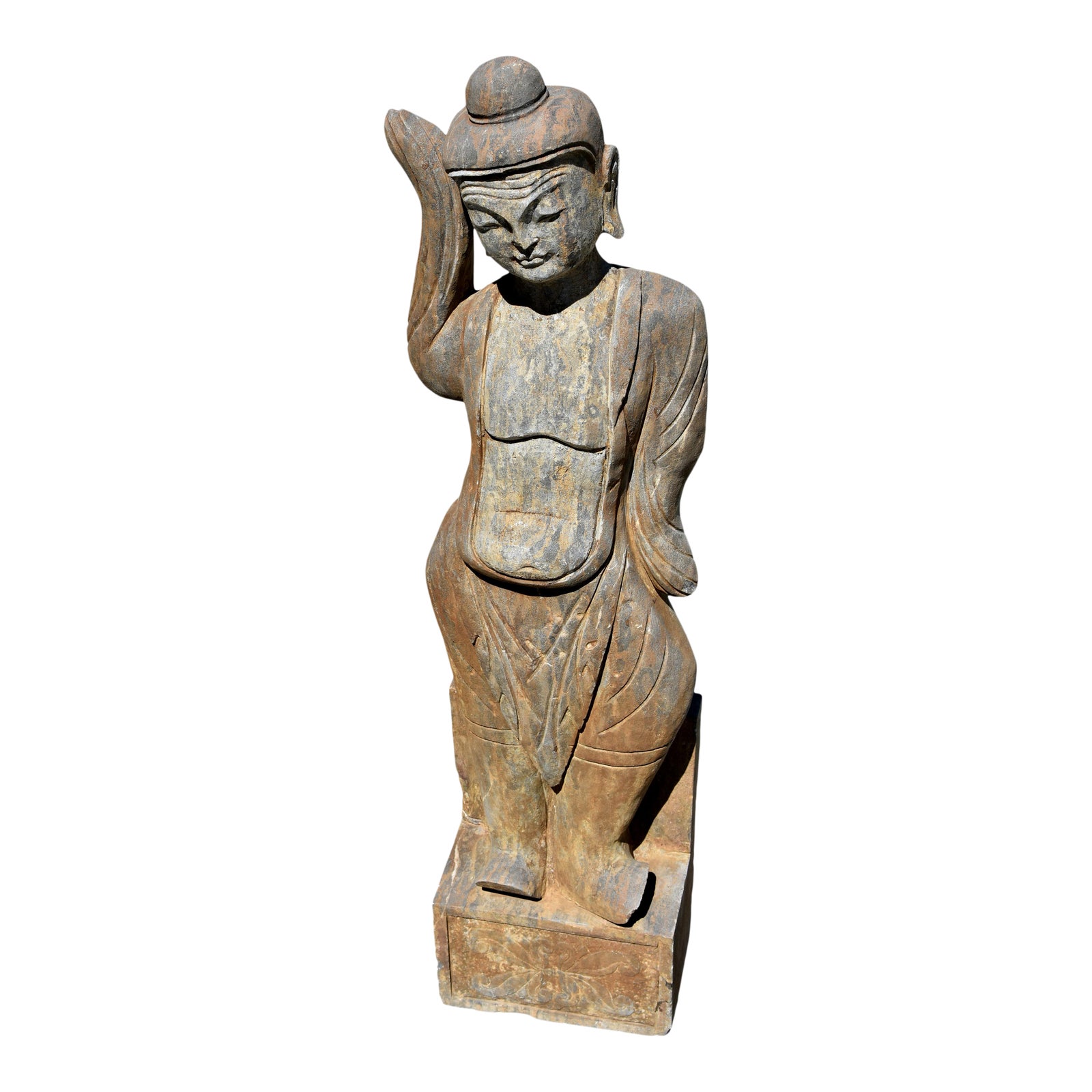 19th Century Solid Stone Figurative Statue | Chairish