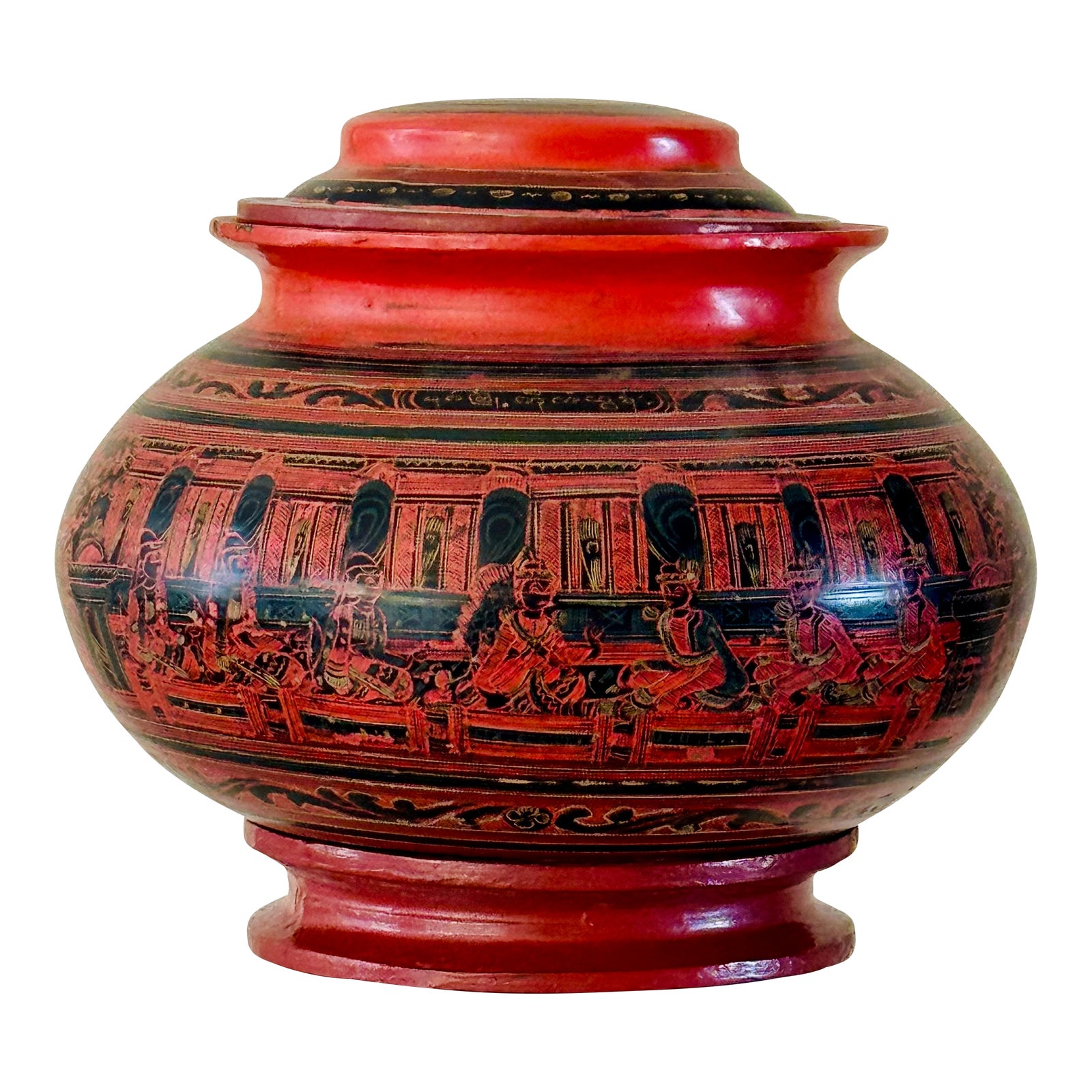 Early 20th Century Burmese Lacquer Lidded Jar | Chairish