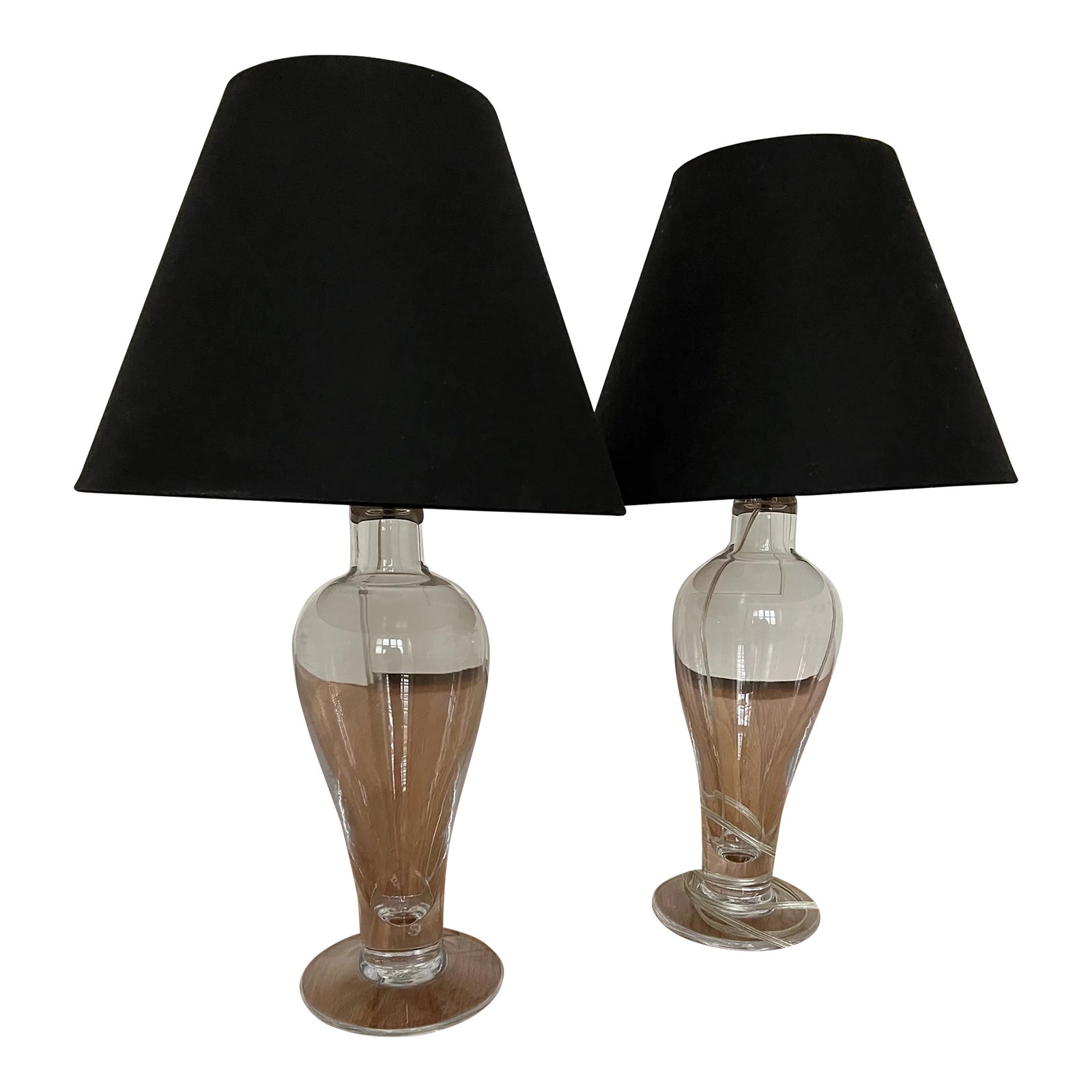 Pair Simon Pearce Hand Blown Addison Glass Lamps With Black Shades ...