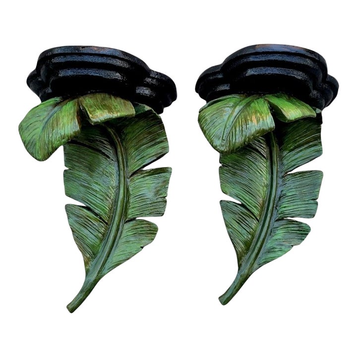Vintage Handpainted Palm Beach Regency Oversized Curved Leaf Wall ...