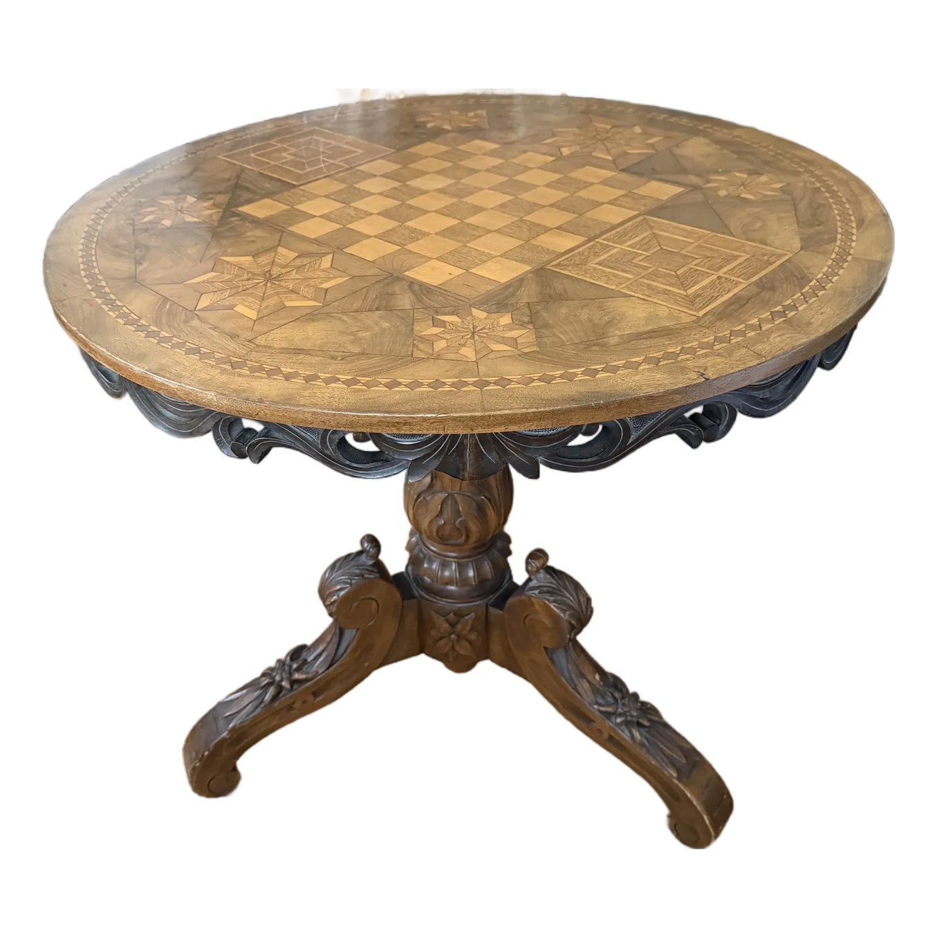 Italian Inlaid Game Table - Late 19th Century - Walnut | Chairish