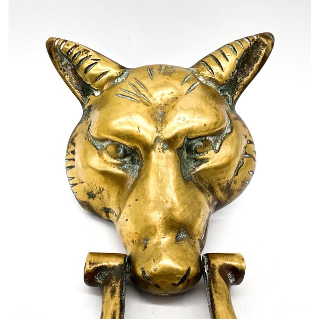 Large Vintage Brass Fox / Wolf Head Door Knocker - Grand Scale Animal ...