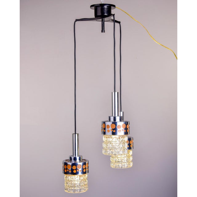 Mid Century Three Light Fixture With Chrome and Textured Glass Shades ...