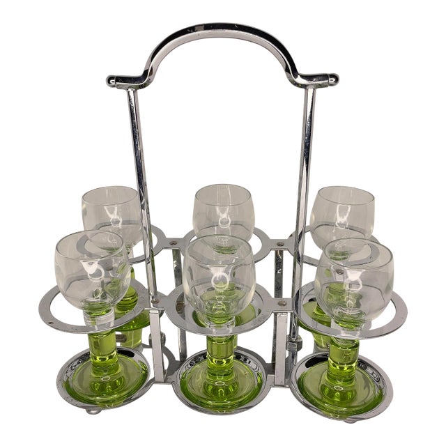 Vintage Chrome Farberware Drink Caddy and Green Bormioli Rocco Cordial ...