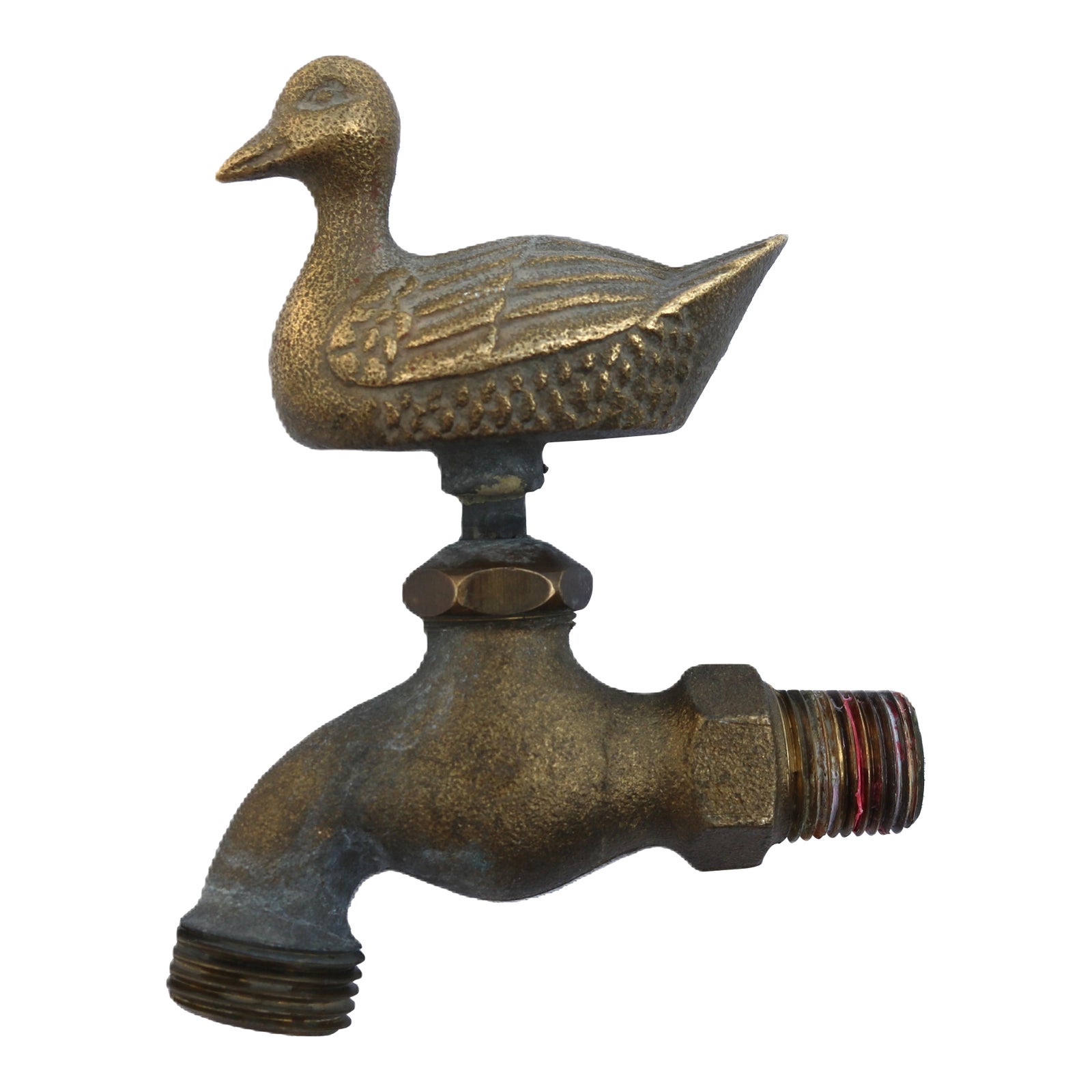 Vintage Patinated Brass Duck Outdoor Garden Water Hose Spigot | Chairish