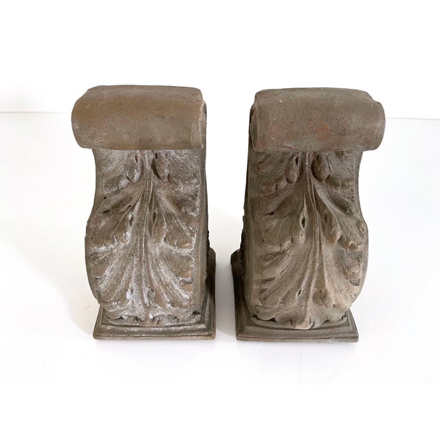 Vintage Scroll Acanthus Leaf Pottery Bookends | Chairish
