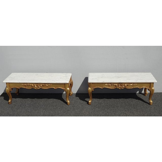 Vintage French Louis XVI Style Low 14" H Gold Console Table With White ...