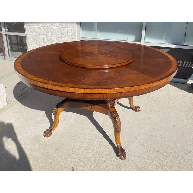 Ethan Allen Round Banded Dining Table | Chairish