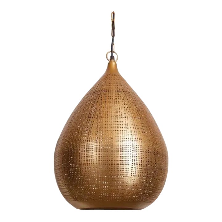 Loren Brass Metal Strand Teardrop Grande Pendant | Chairish