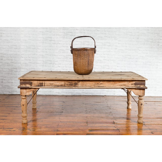 1970s Rustic Indian Low Table with Distressed Patina, Iron Details and ...