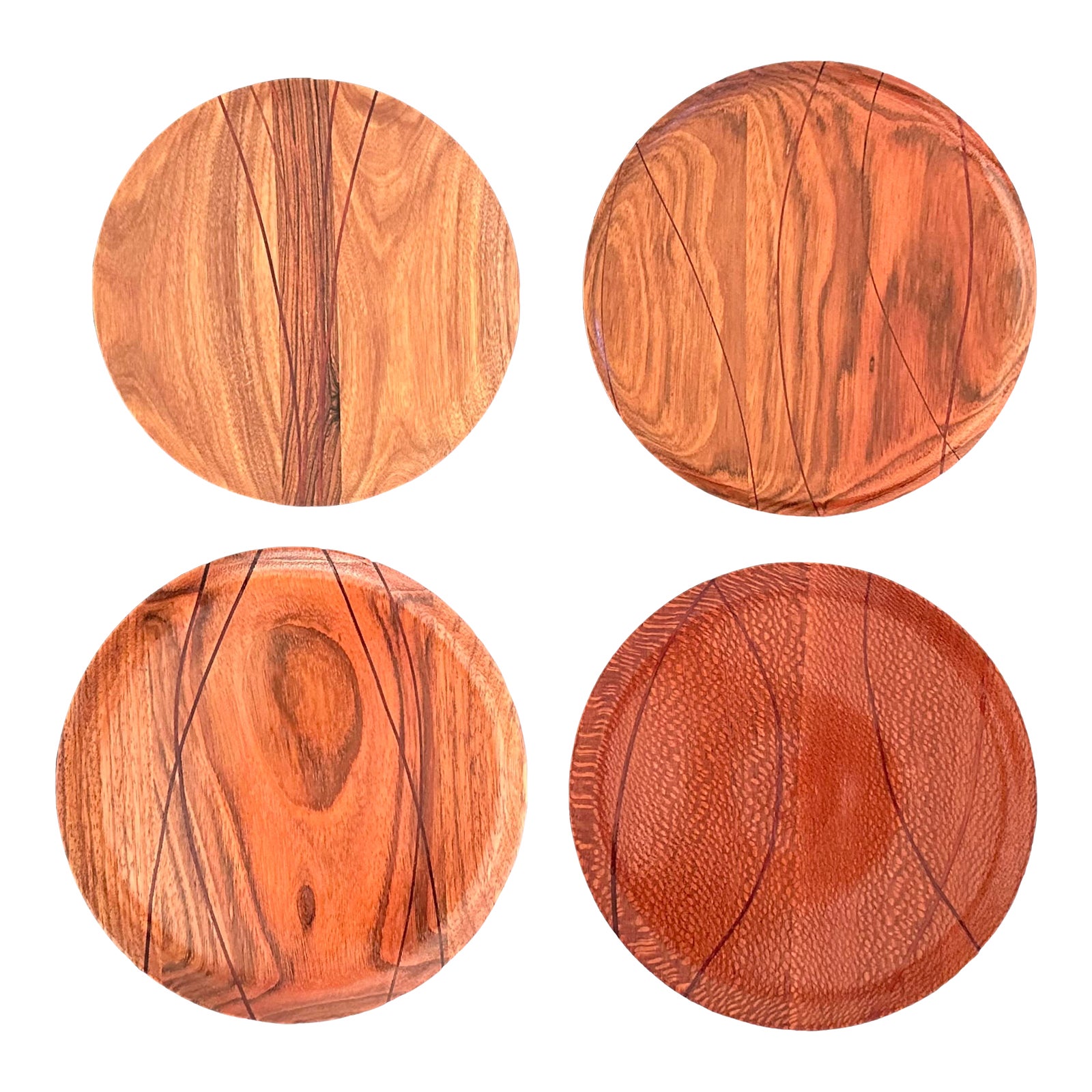 Set of Four Handcrafted Exotic Wood Plates by California Artisan Ron ...