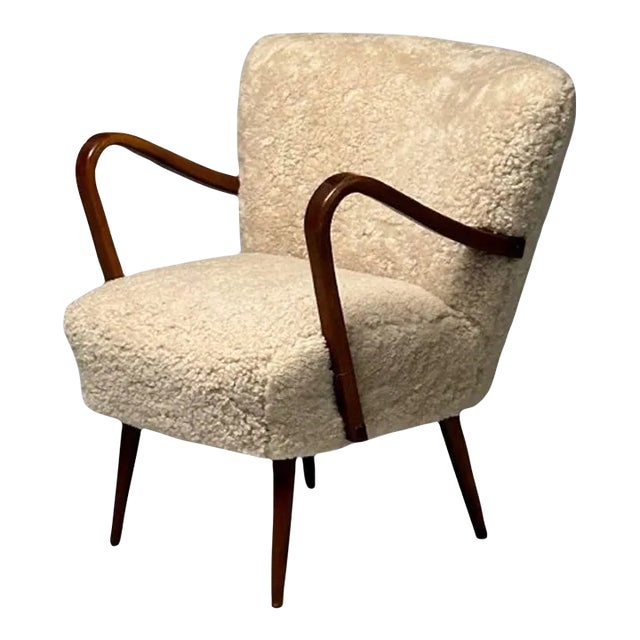 Swedish Mid Century Modern Shearling Lounge Chair Sheepskin Beech 1950s Chairish