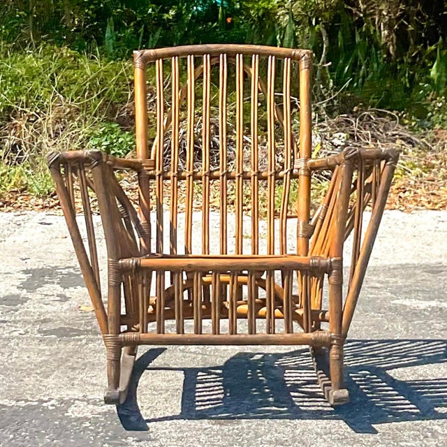 Vintage Coastal Stick Rattan Rocking Chair After Bielecky Brothers ...