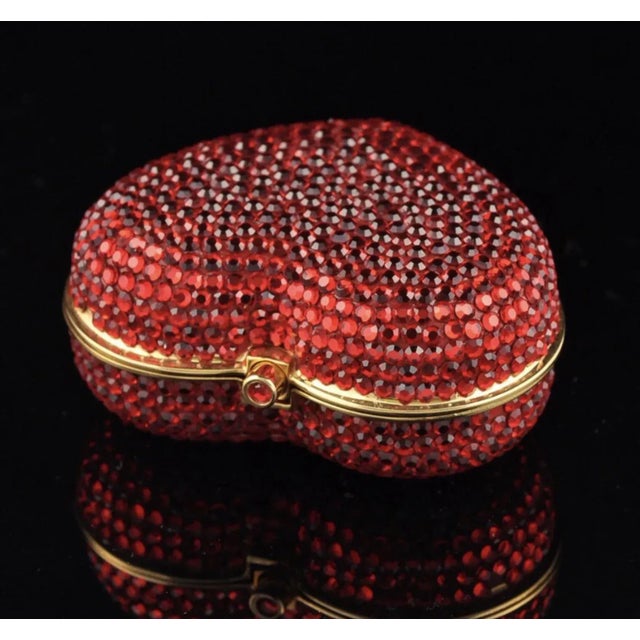 90s Judith Leiber Heart Pillbox Red Crystals Gold Plated Pill Box ...