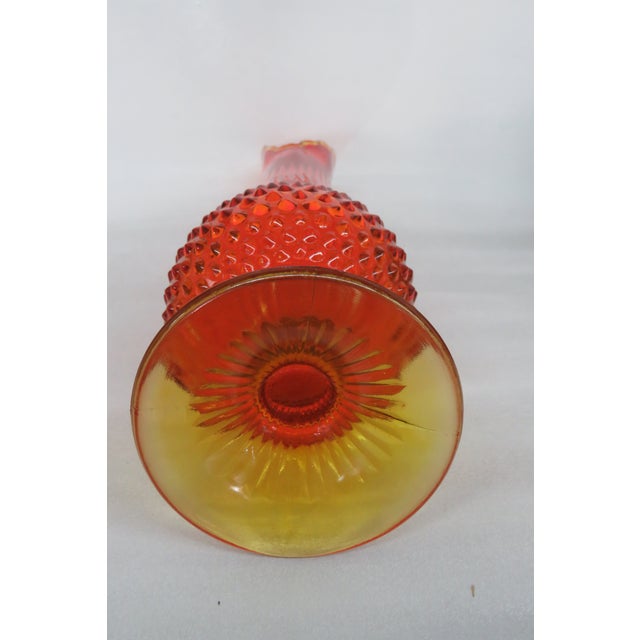 Mid Century Orange Amberina Hobnail Tall Stretch Swung Glass Vase
