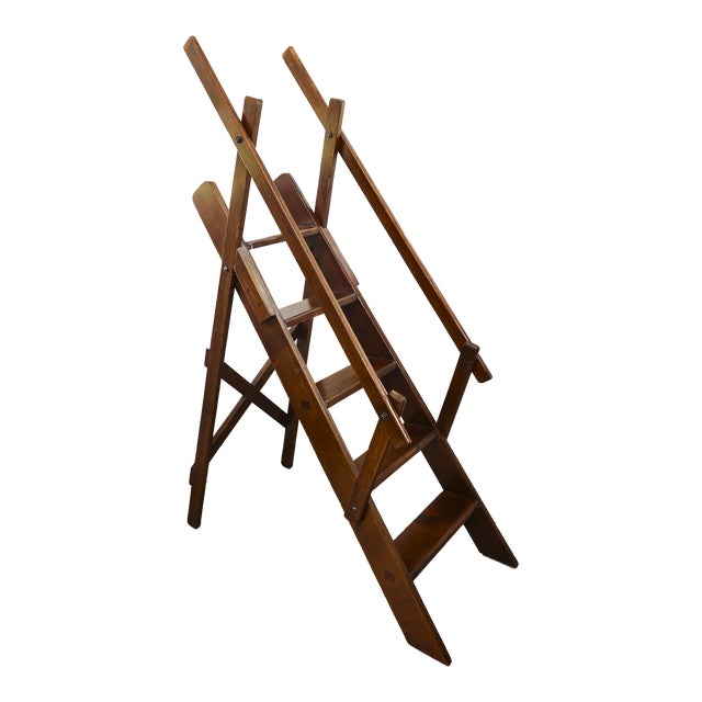 Antique Mahogany Collapsible Library Step Ladder | Chairish