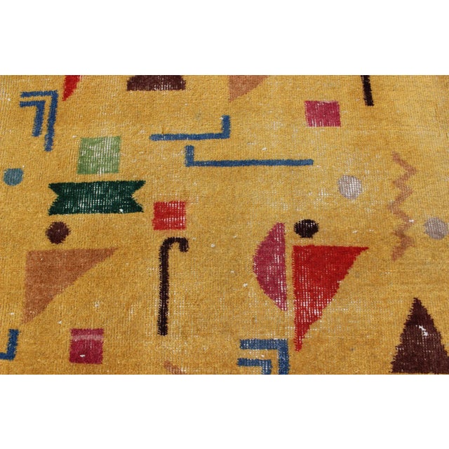 Mid-Century Modern Turkish Rug, Vintage Modern Design in Yellow Color ...