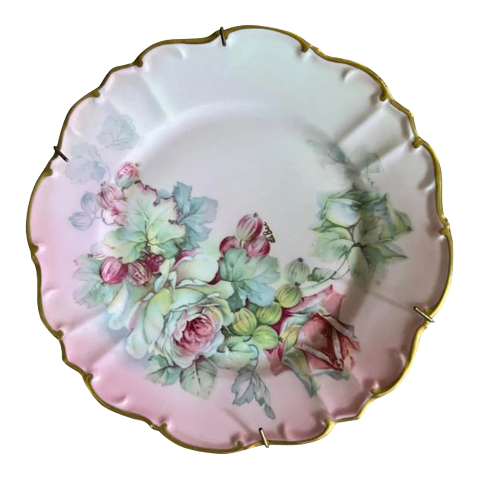 1950s Imperial Crown Germany Hand Painted Roses Porcelain Plate/Hanger ...