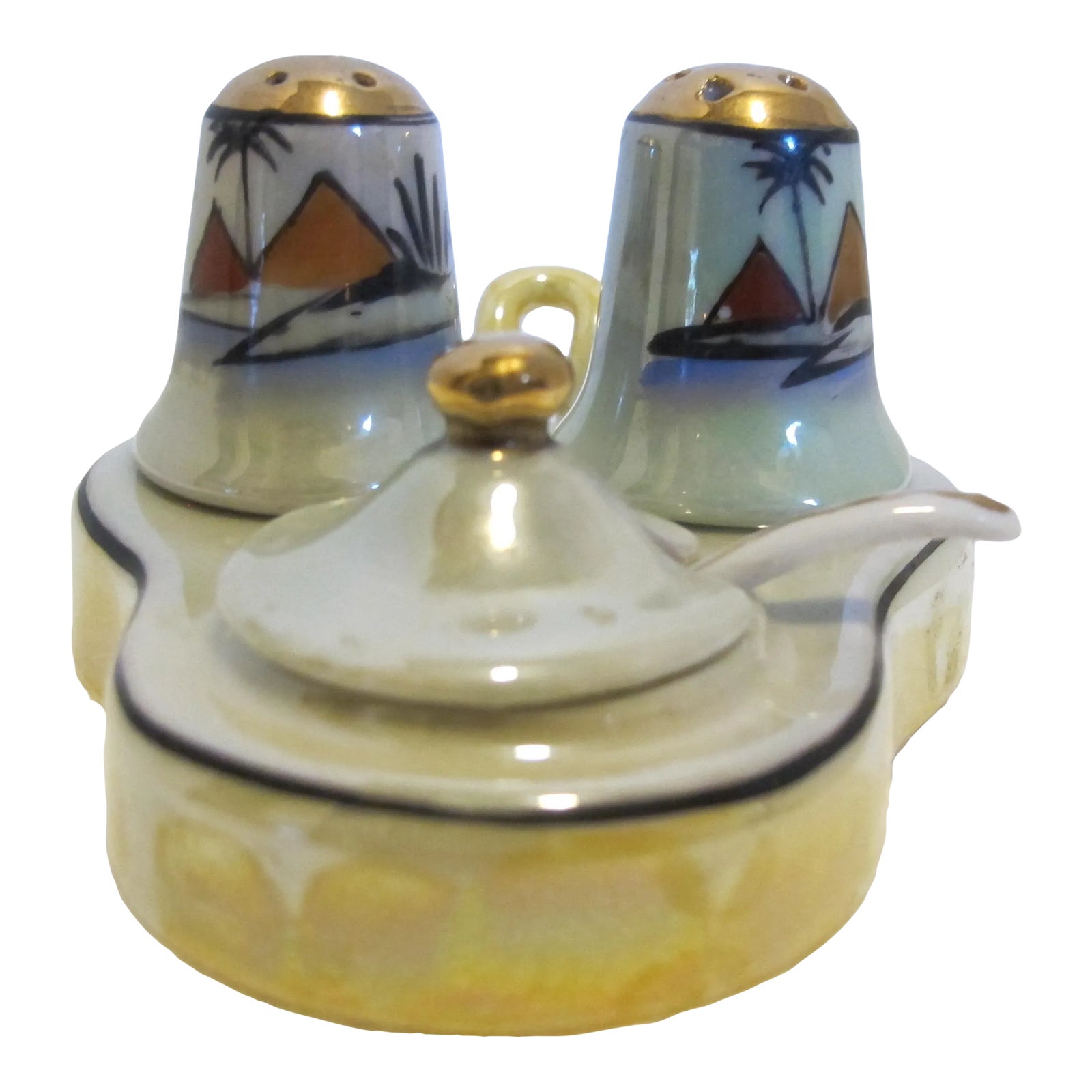 1929 Japanese Lustreware Condiment Set- 5 Pieces | Chairish