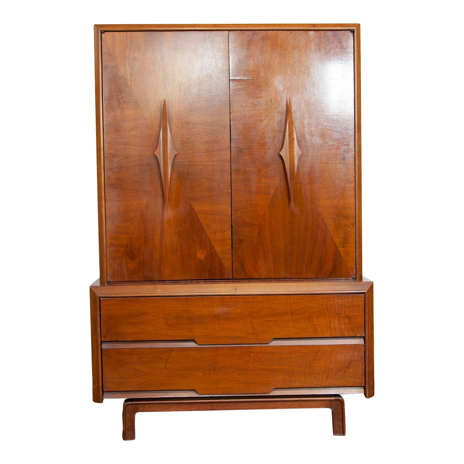 1960s Vintage Tall Walnut Sculptural Brutalist Style Highboy Wardrobe ...