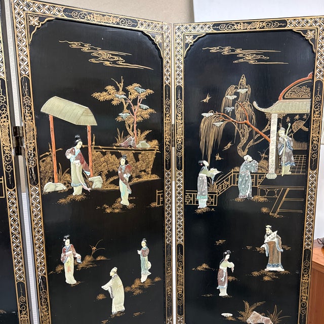 Vintage Asian Reversing Four Panel Folding Screen | Chairish