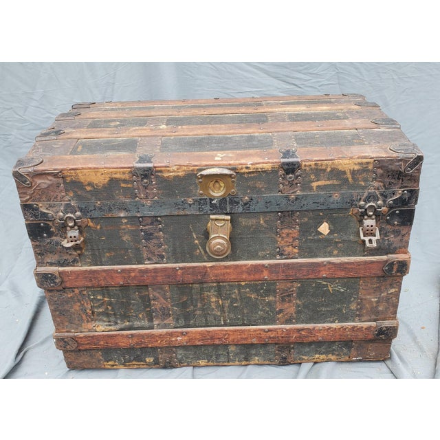 Late 19th Century Antique Victorian Wood and Metal Trunk | Chairish