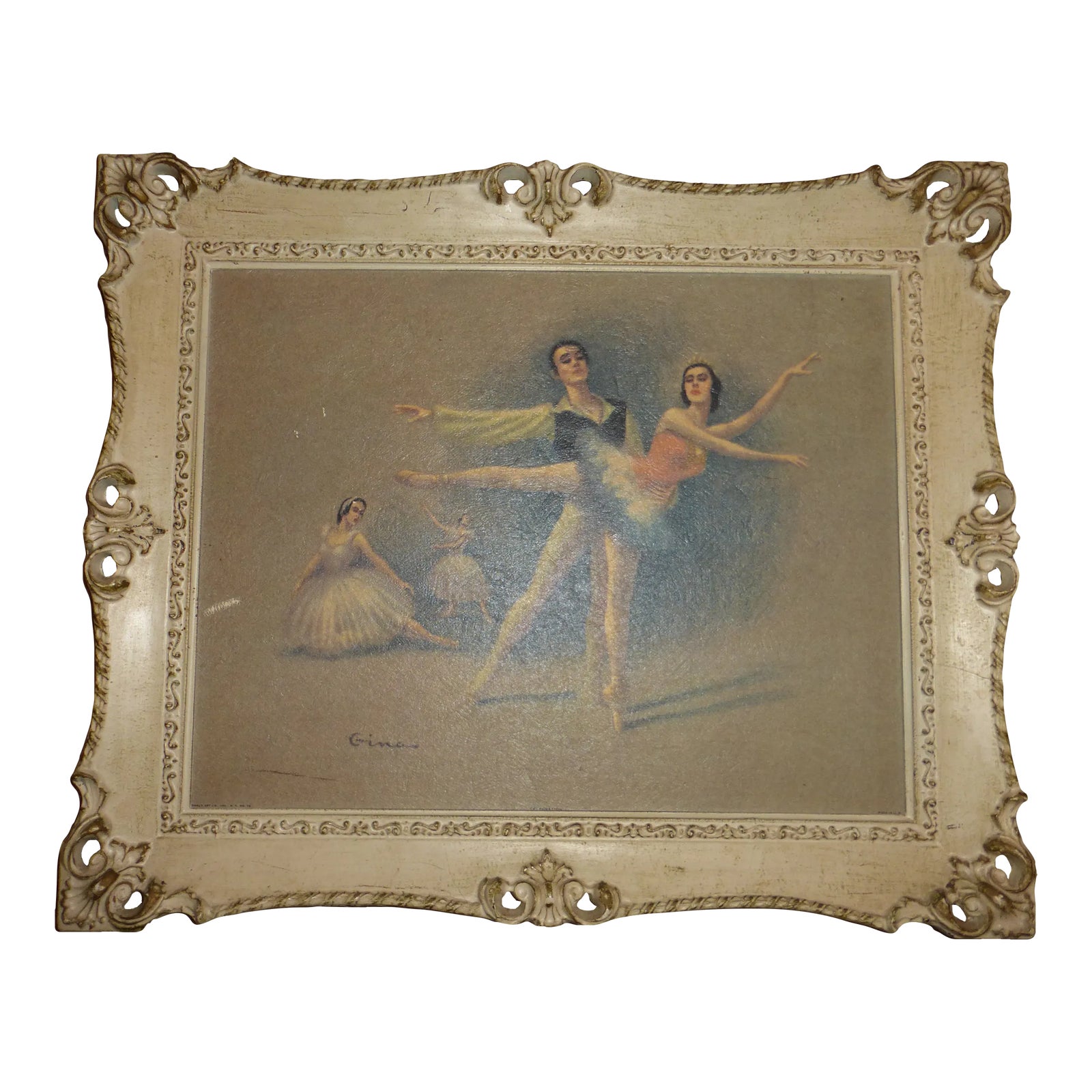 Vintage French Provincial Picture of Ballerinas W Ornate Frame Signed ...