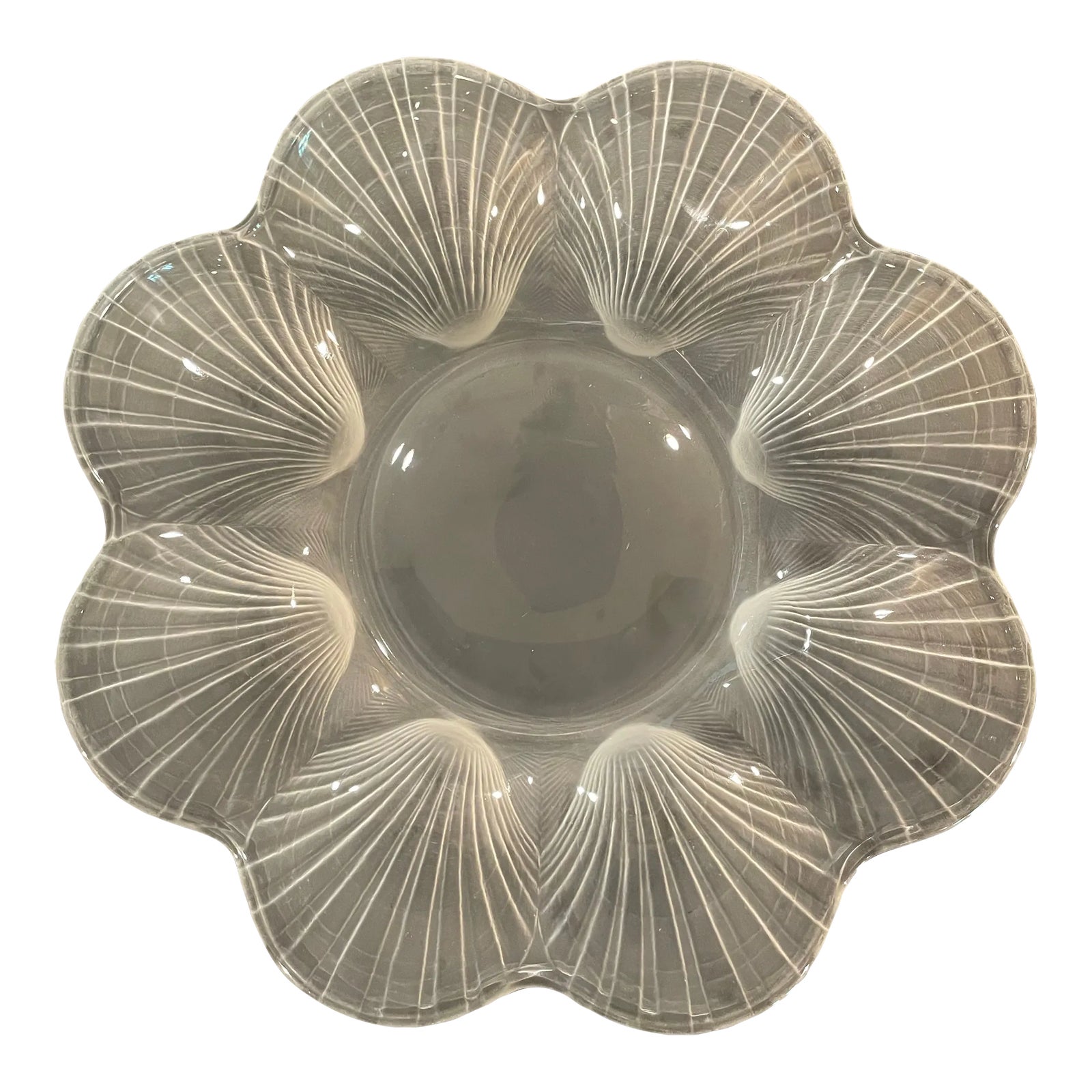 1990s Frosted Glass Oyster Serving Dish | Chairish