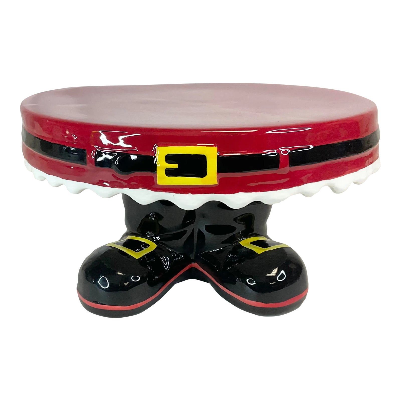 1990s Vintage Traditional Whimsical Christmas Santa Cake Stand | Chairish