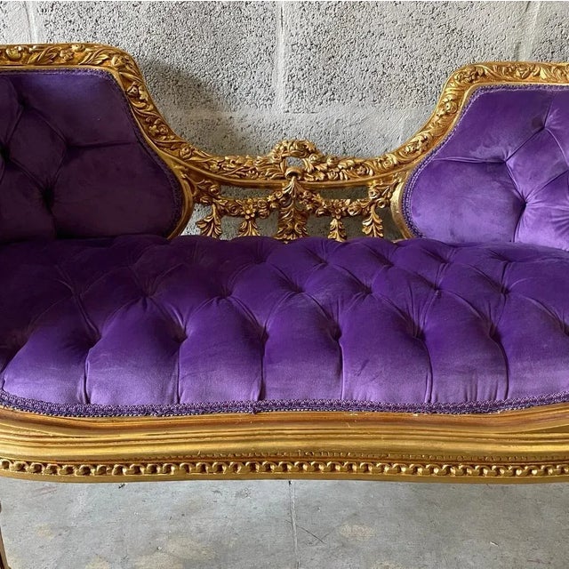 French Tufted Purple Velvet Bench | Chairish