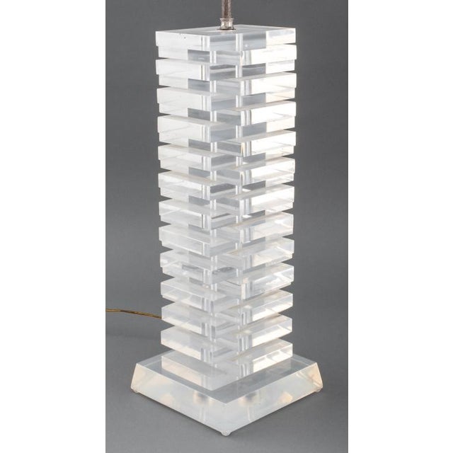 Karl Springer Style 70s Lucite Stacked Column Lamp | Chairish