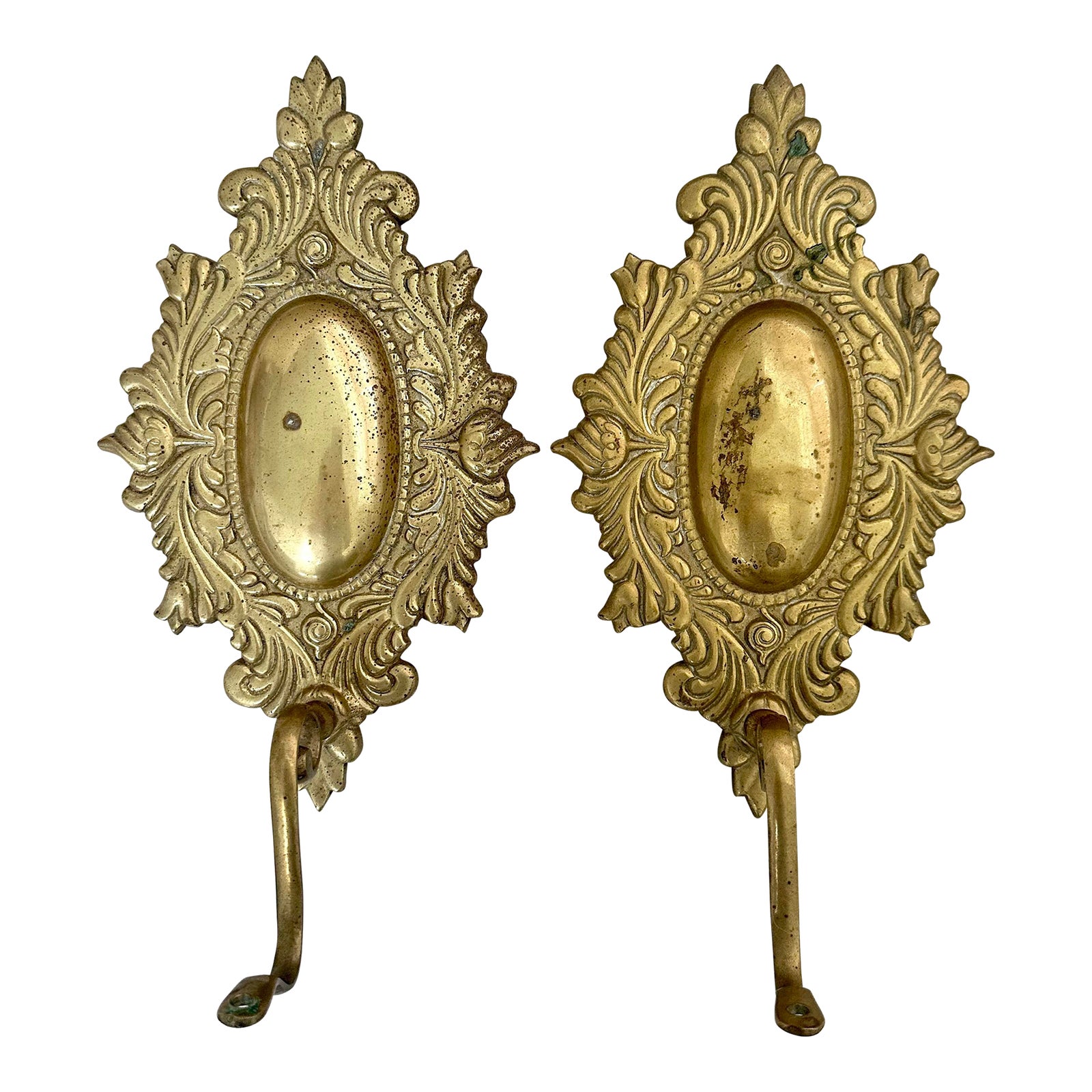 1960s Vintage Pair of Brass Wall Hangers Hooks | Chairish