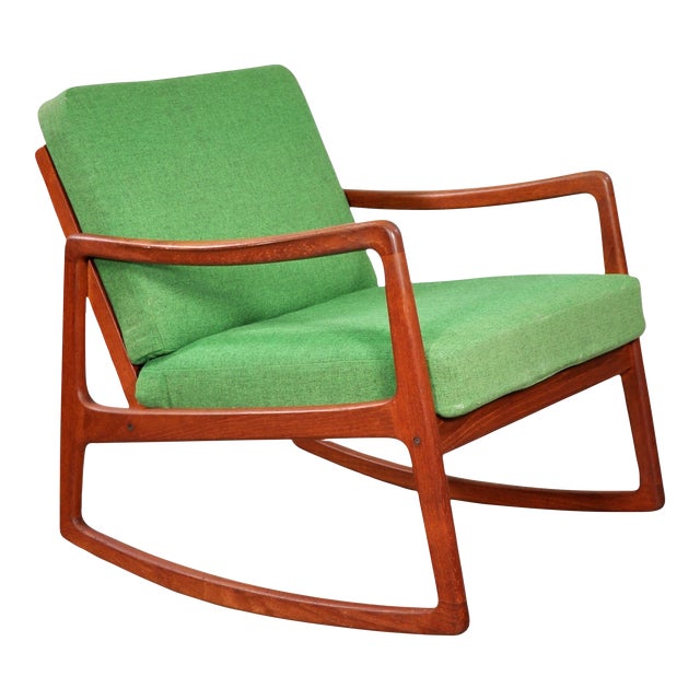 1960s Ole Wanscher Teak Green Rocking Chair for France and Son | Chairish
