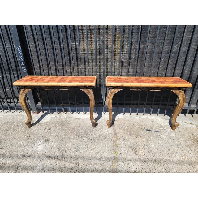 1980s Two Vintage Oak Wood Console Tables | Chairish