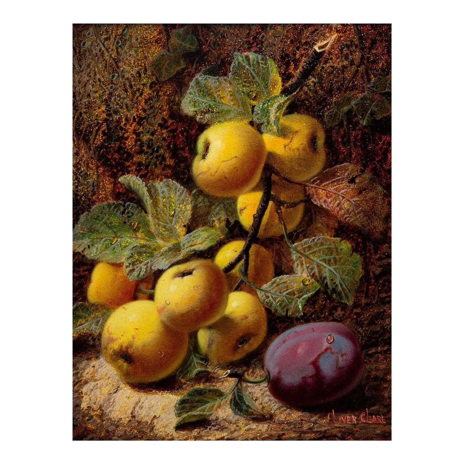 Very Fine Still-Life Antique Painting of Yellow Apples and Plum by ...