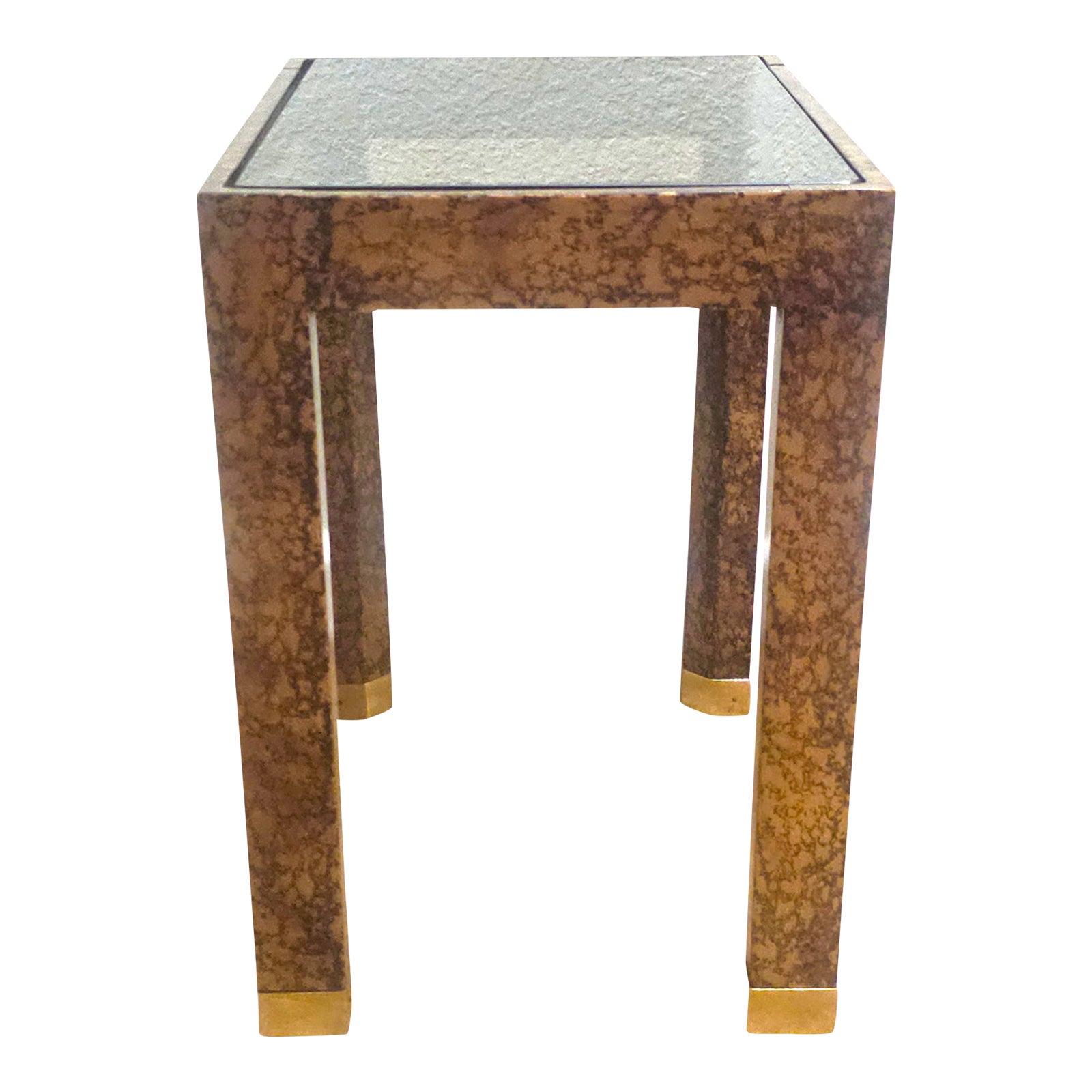 Henredon Faux Tortoise Shell Drink Table With Brass Sabots | Chairish