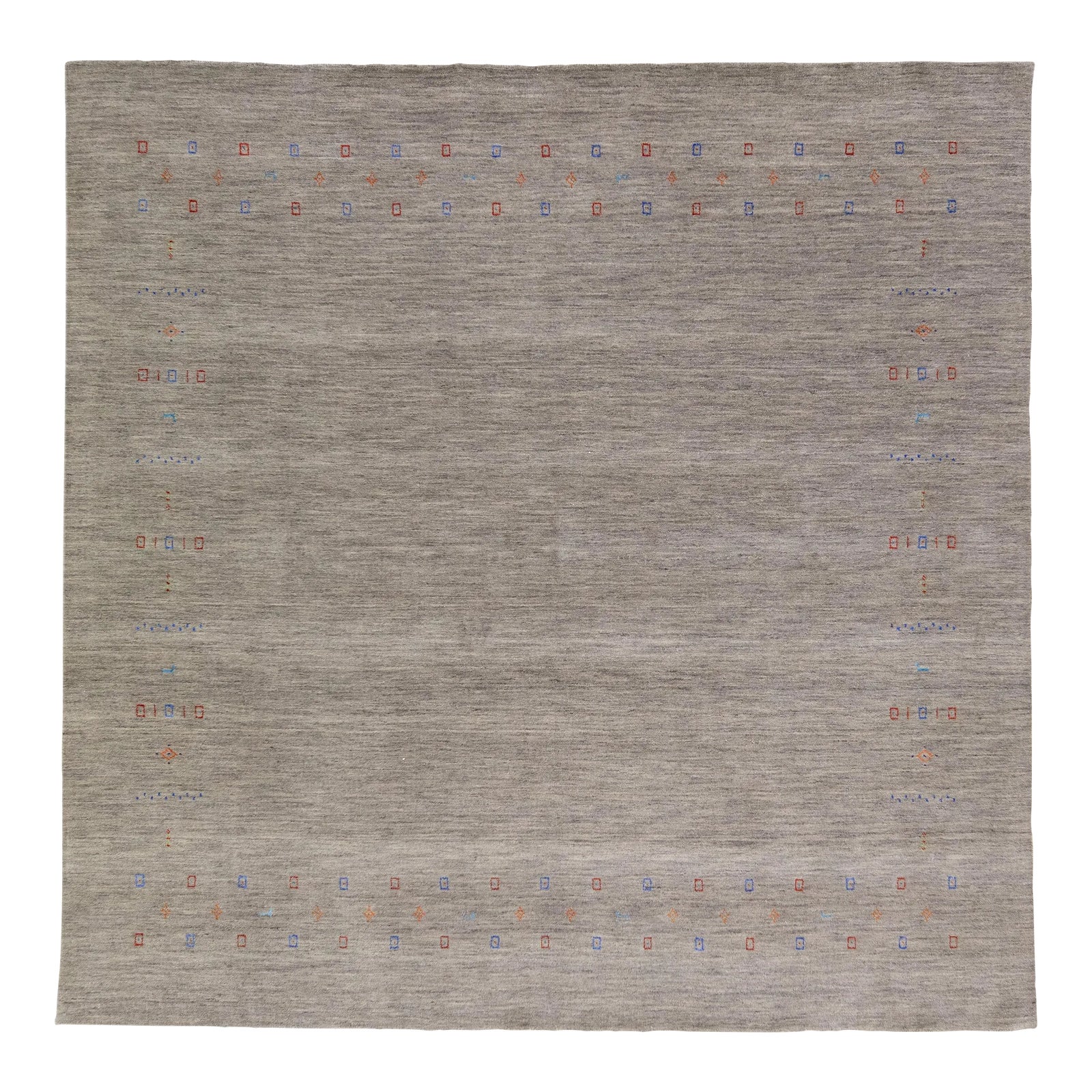 2020s Modern Square Gabbeh Style Wool Rug in Gray & Beige | Chairish