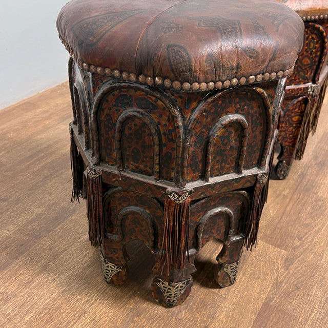 Late 20th C.. Moroccan Stools With Goat Hide Seats - a Pair | Chairish