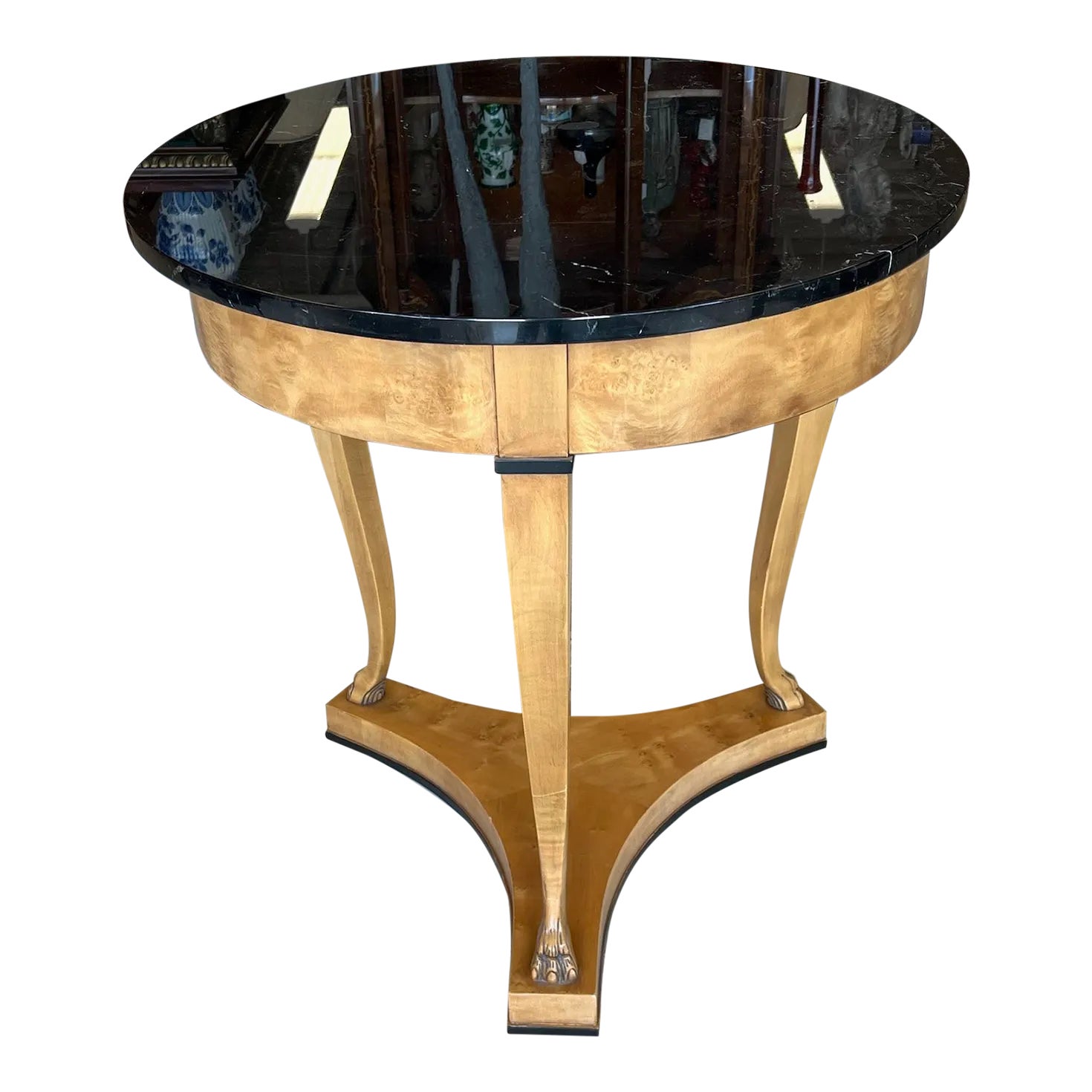 1990s Ej Victor Biedermeier Style Table. Black Marble Top | Chairish
