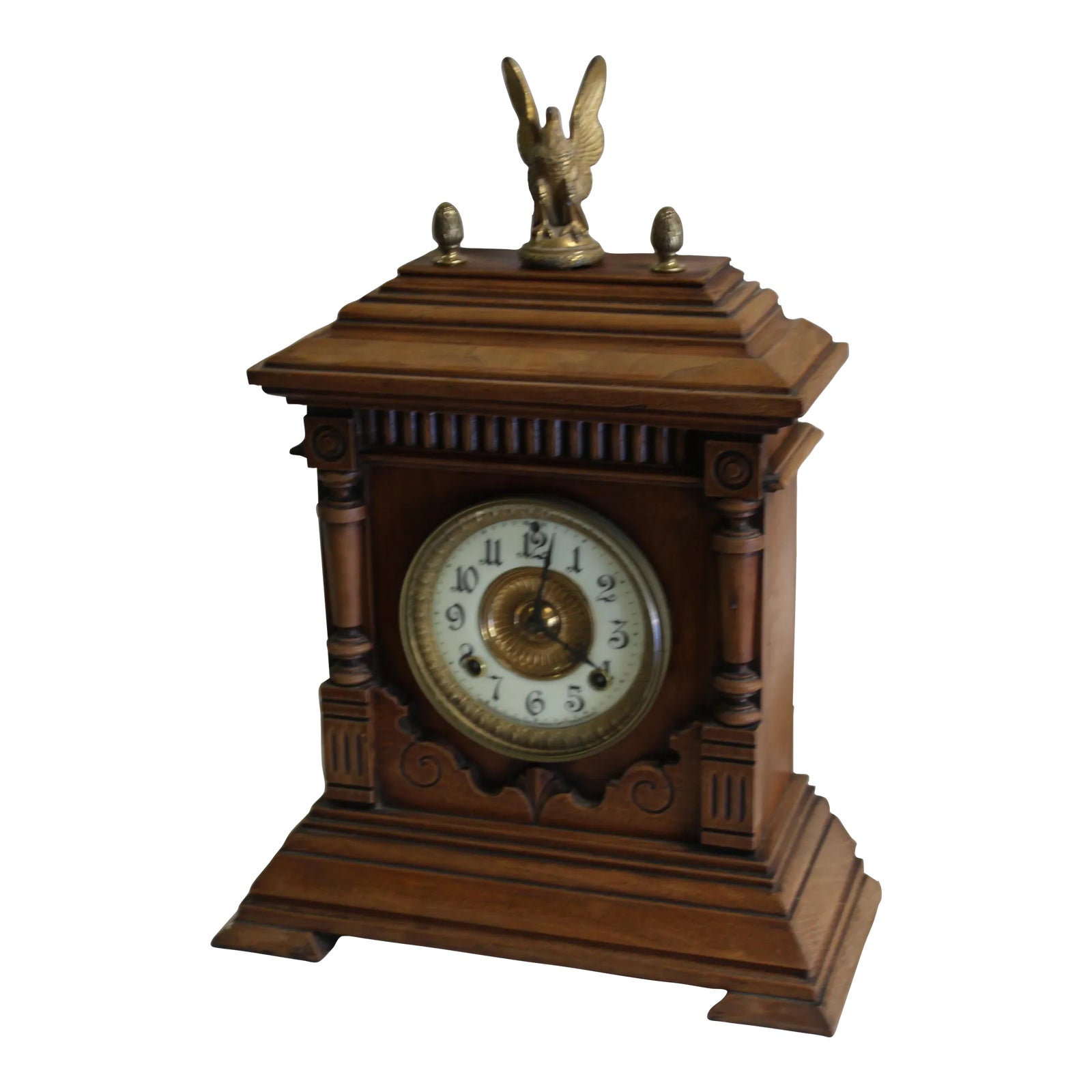 Antique 1900s Wood Clock, Ansonia | Chairish