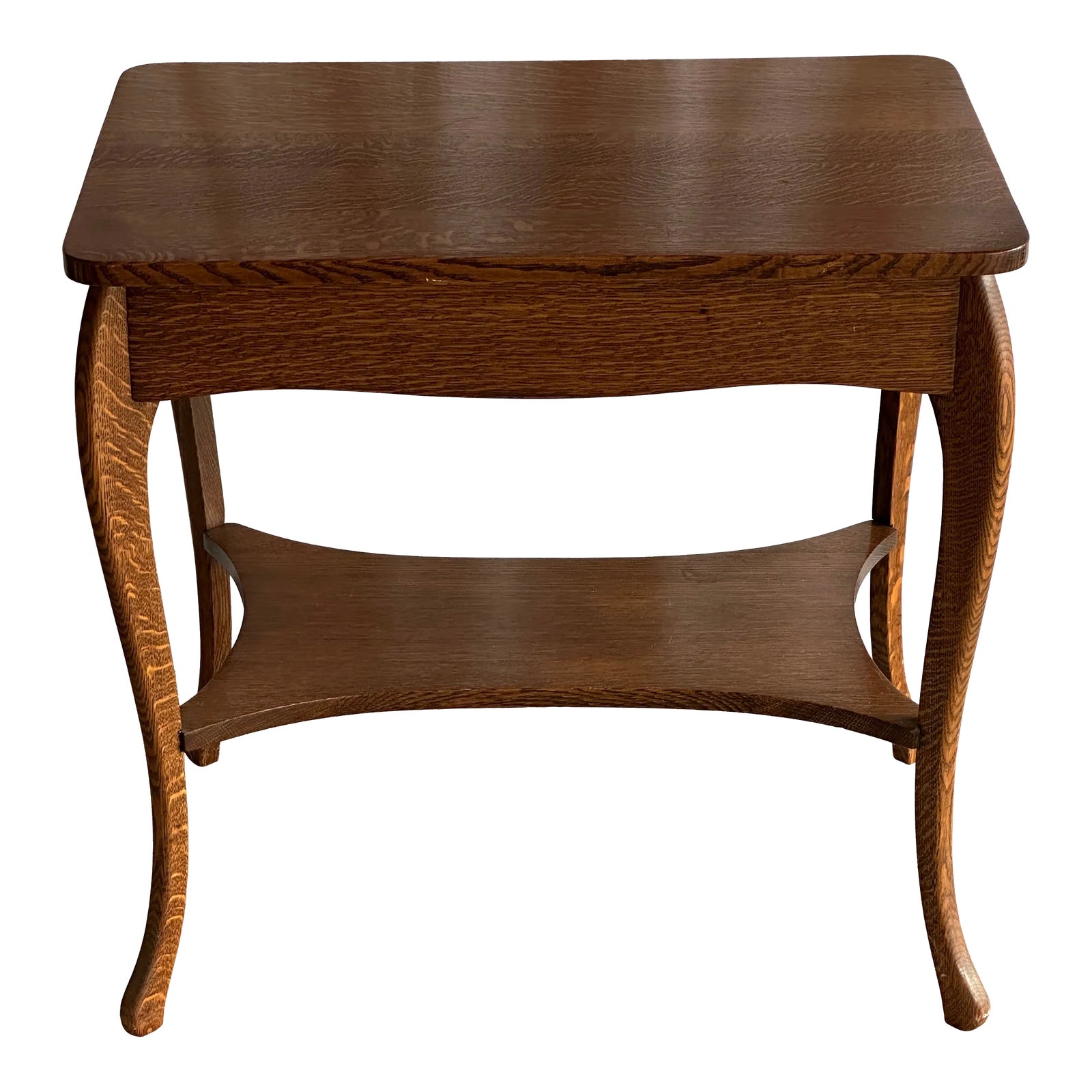 American Tiger Oak Side Table W. Shelf | Chairish