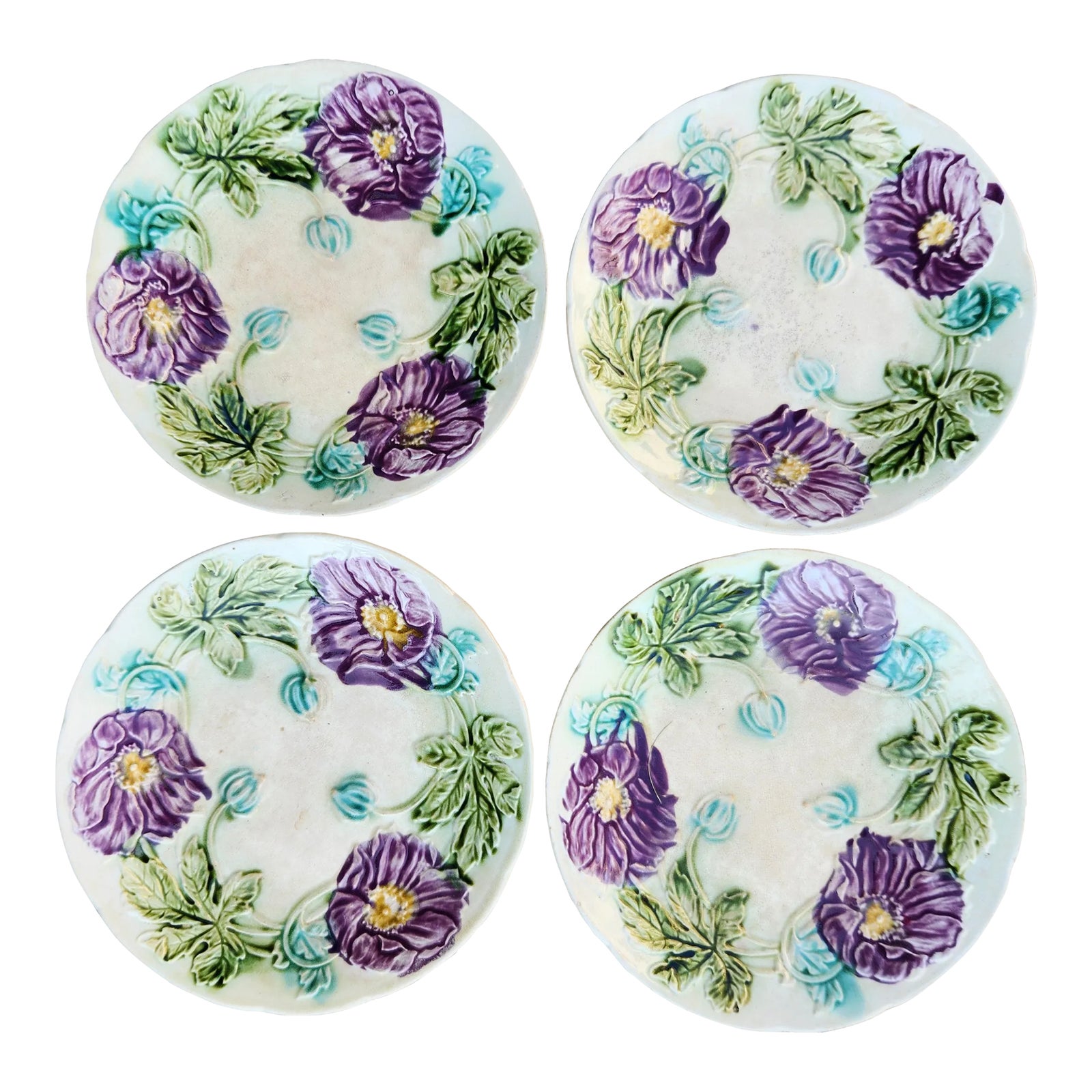 Early 1900s German Majolica Plates, Set 4 | Chairish
