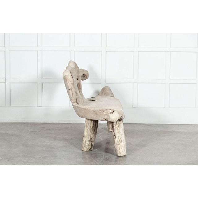 Large English Bleached Teak Root Bench | Chairish