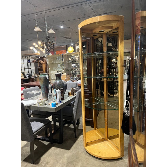 1970s Maple Burlwood Corner Curio Cabinet | Chairish