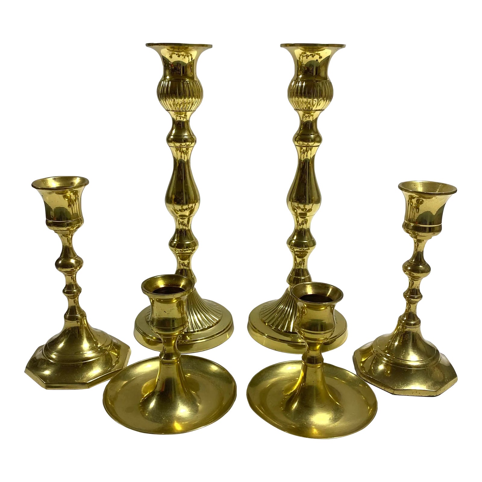 1980s Brass Candlesticks- Set of 6 | Chairish