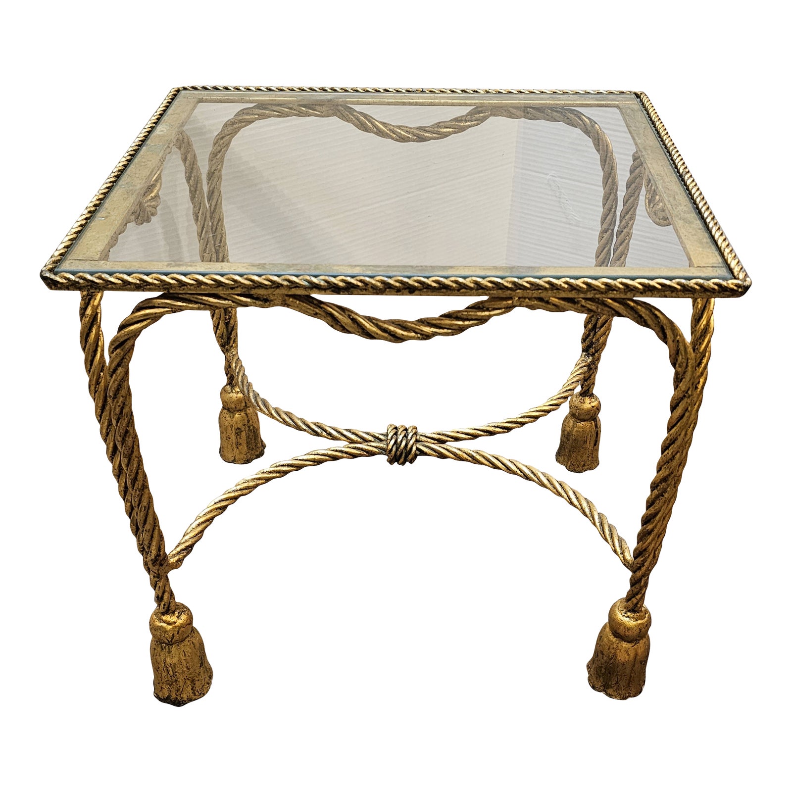 Hollywood Regency Italian Gold Gilt Metal Rope and Tassel Side Table ...