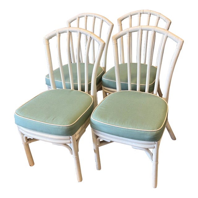 Set of 4 White Rattan Dining Chairs, Late 20th Century | Chairish