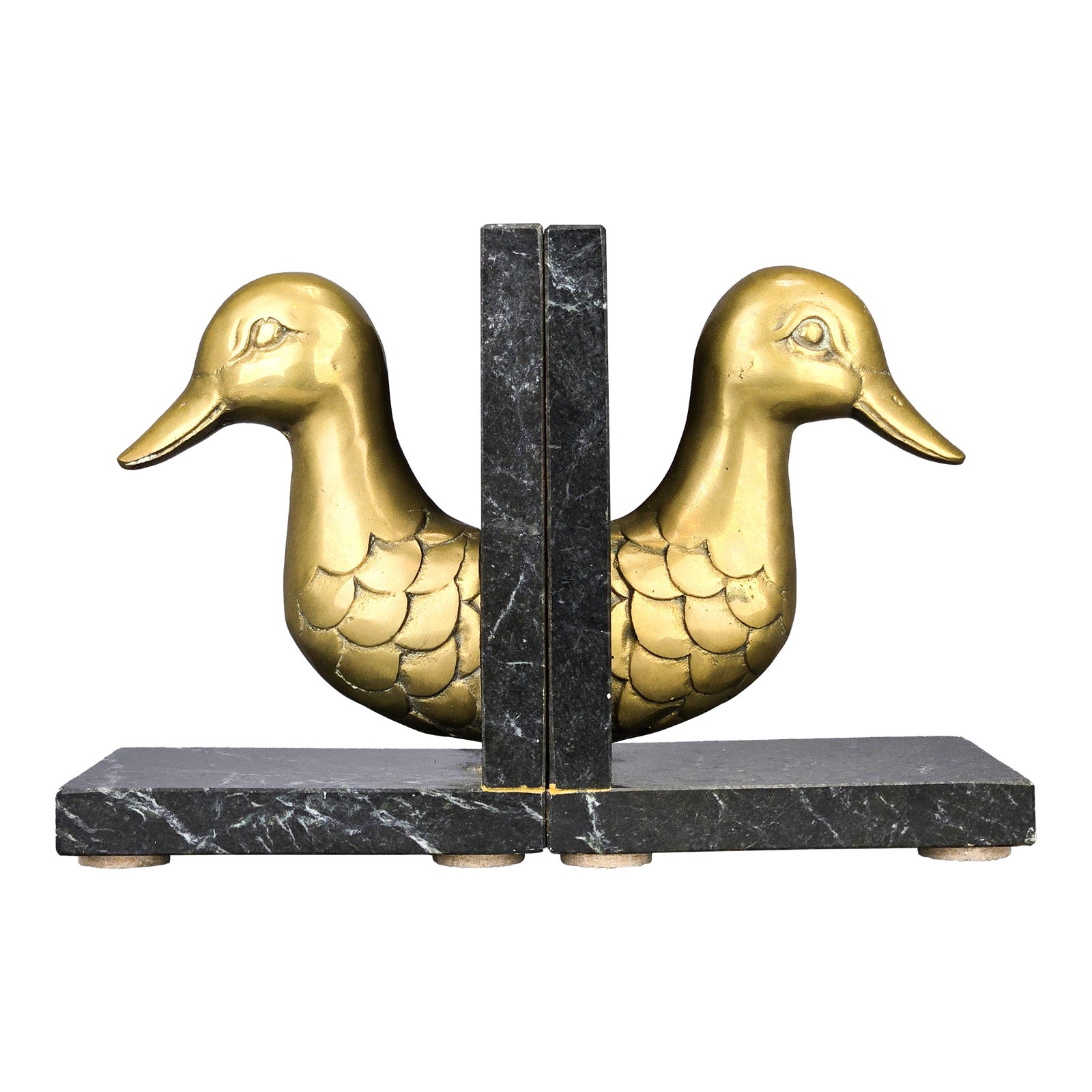 Vintage Solid Brass and Black Marble Mallard Duck Head Bookends- Set of ...