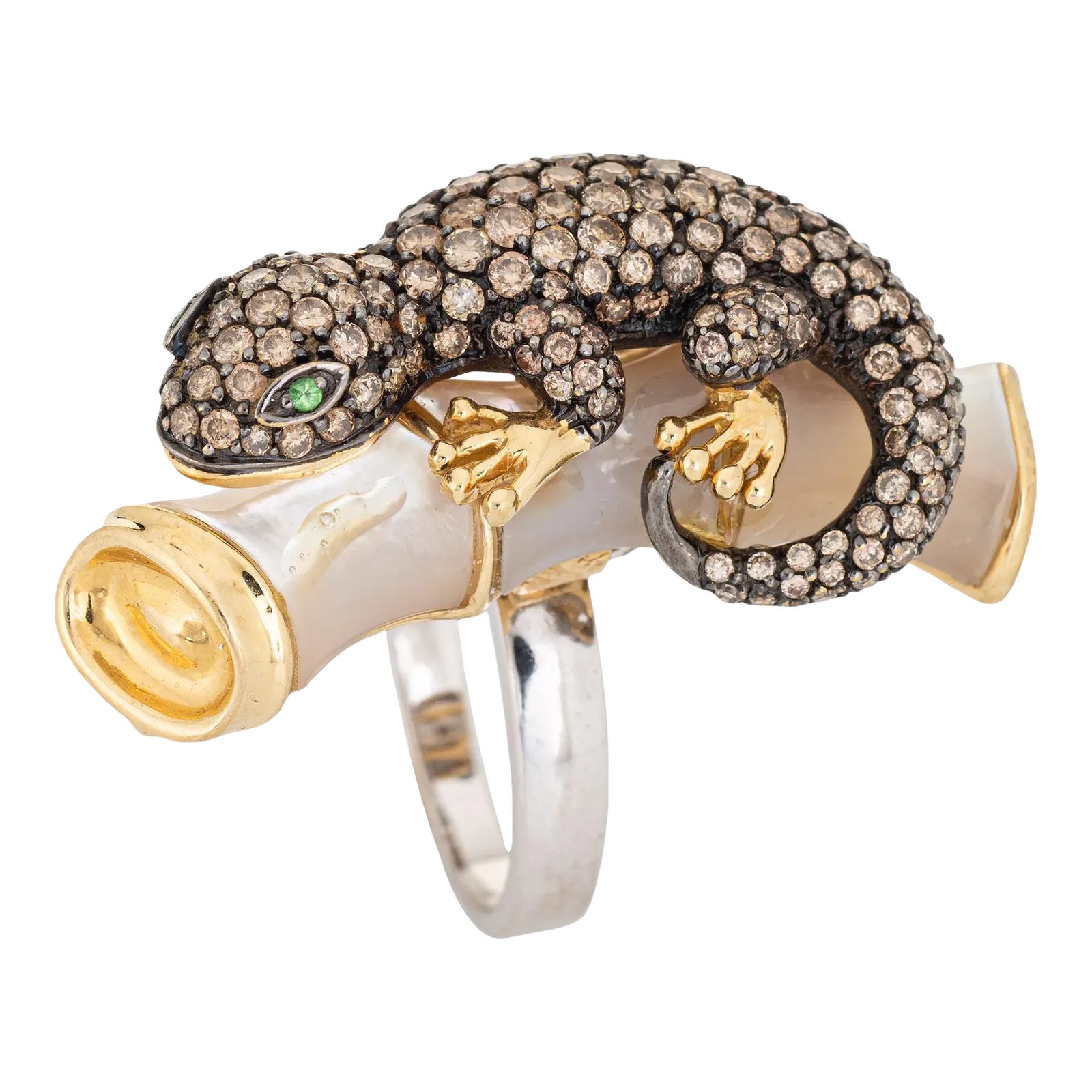 Convertible 18k White Gold Diamond Lizard Ring to Pendant Size 7 | Chairish